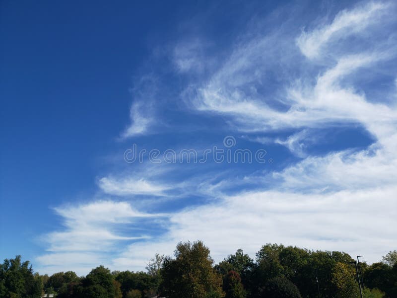 View of Beautiful Cirrus Clouds Seen on a Brilliant Fall Day Stock ...