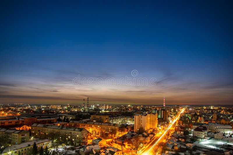 Beautiful City Lights at Dawn in the Ukrainian City Stock Photo - Image ...
