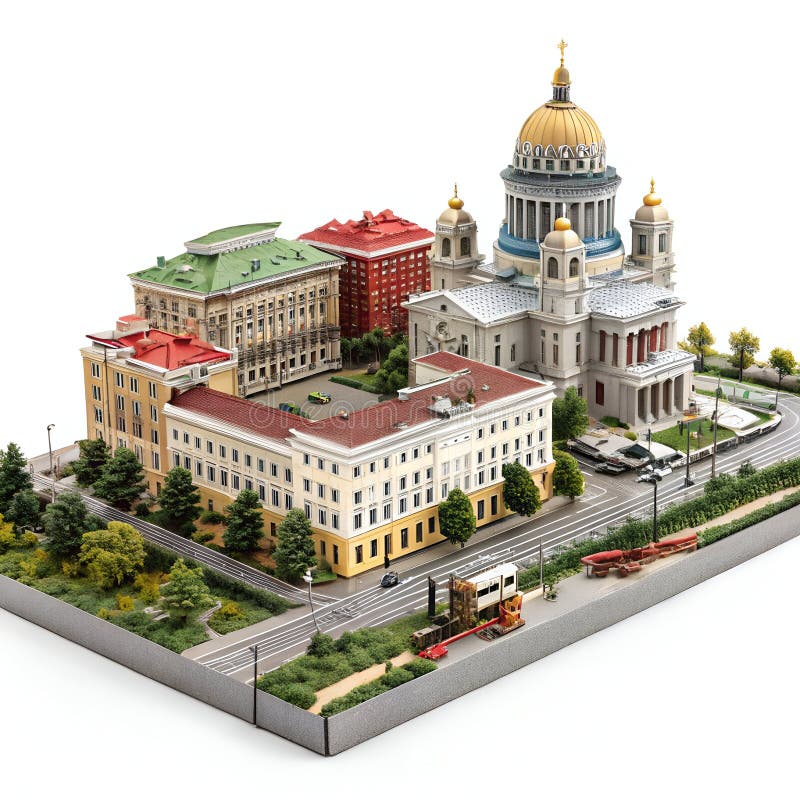 Beautiful City Model with Buildings Isolated on White Background Stock ...