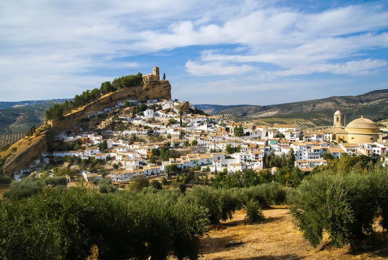 Beautiful Cityscape with Castle on Hill in Montefrio, Spain Stock Photo ...