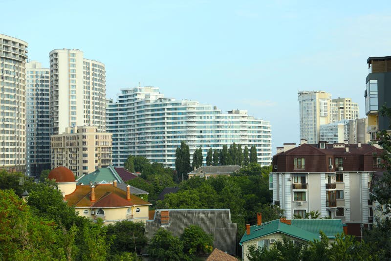Beautiful Cityscape with Trees and Different Buildings on Sunny Day ...
