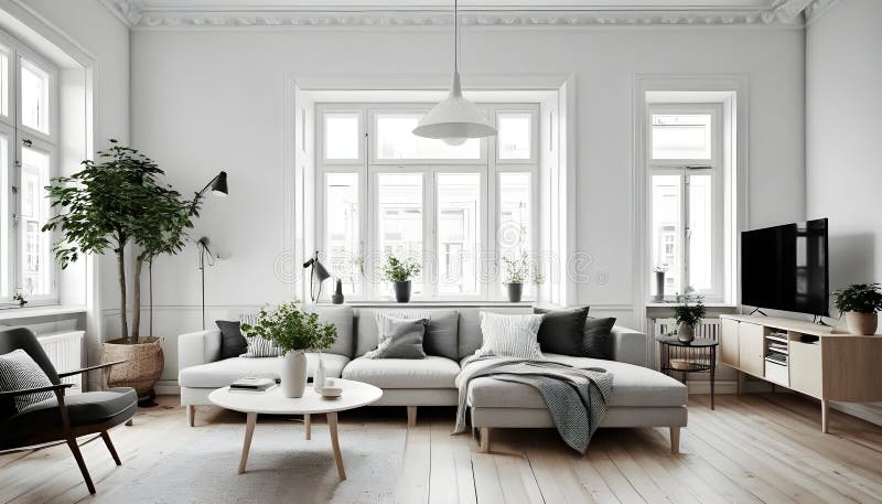 A Beautiful and Classic Scandinavian Interior Stock Illustration ...
