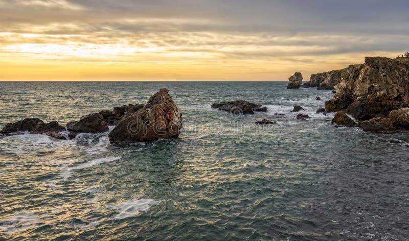 Cliffs of the Black Sea. Rocks among the Sea Waves Stock Image - Image ...