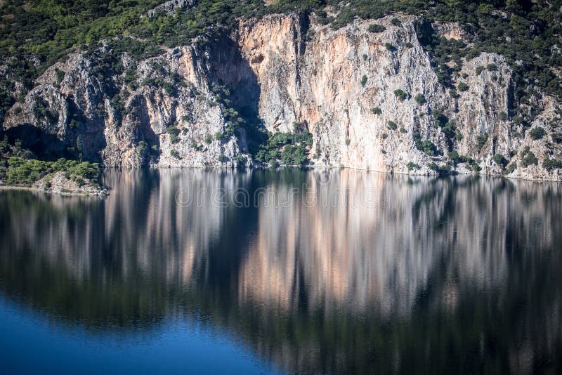 Beautiful Cliffs Reflected in the Lake Stock Photo - Image of summer ...