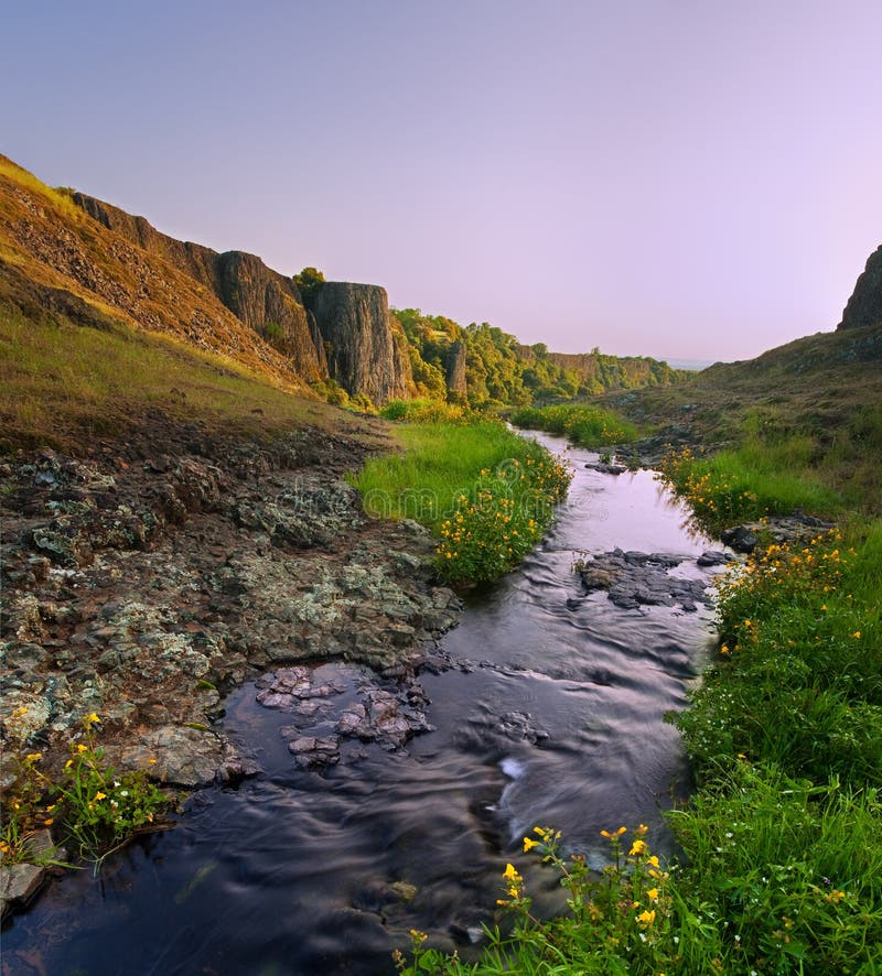 Beautiful Cliffs and Stream at Sunset Stock Image - Image of evening ...