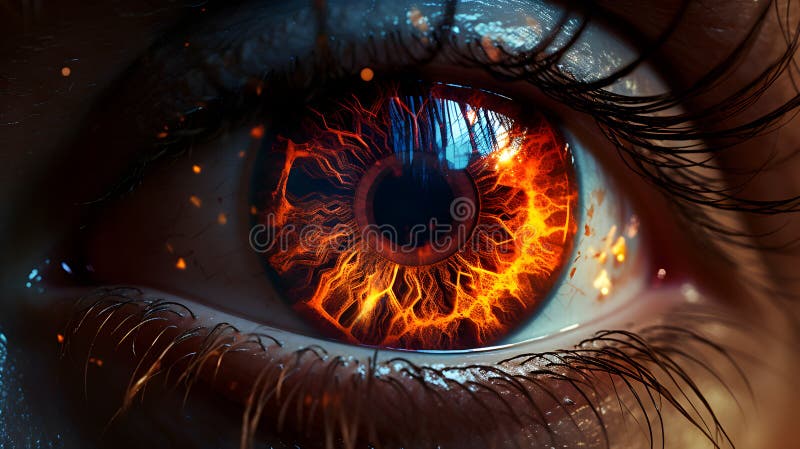 Human Eye with Reflections of Fire Stock Image - Image of woman ...