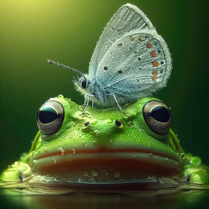 A Beautiful Close-up Portrait of Frog and Butterfly. Stock Illustration ...