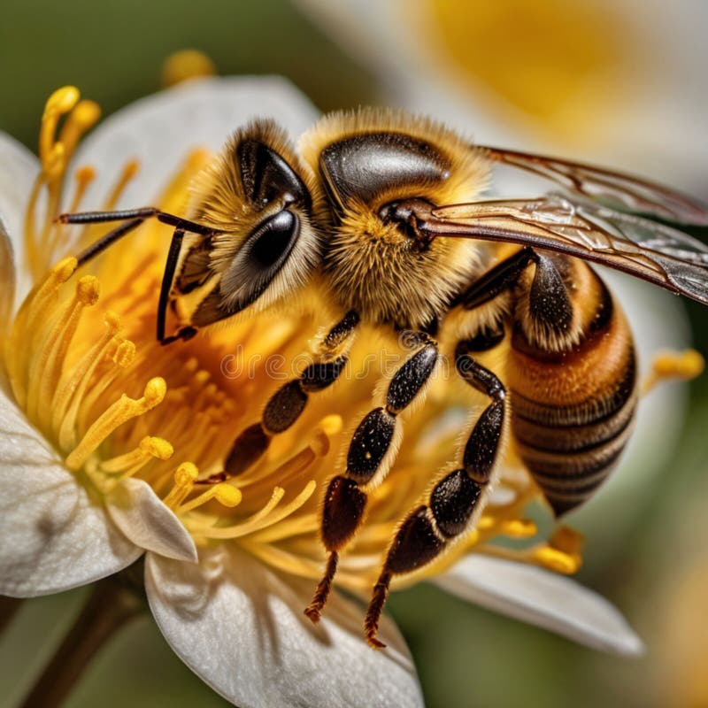 Beautiful Close Up Realistic Bee Stock Illustration - Illustration of ...