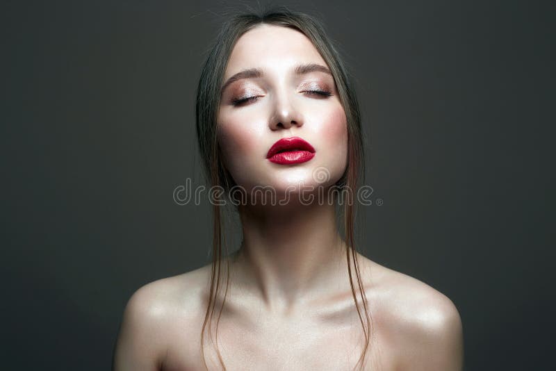 Beauty Sensual Girl With Red Lips Make Up Stock Image Image Of Look