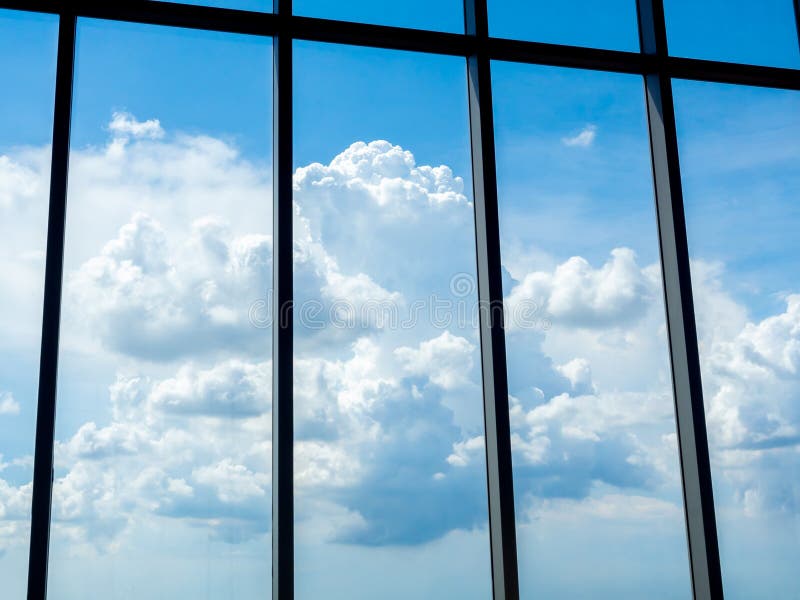 Beautiful Clouds and Blue Sky through Large Windows, View from Inside ...