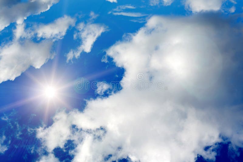Clouds in the Blue Sky with Sun Rays Stock Photo - Image of environment ...