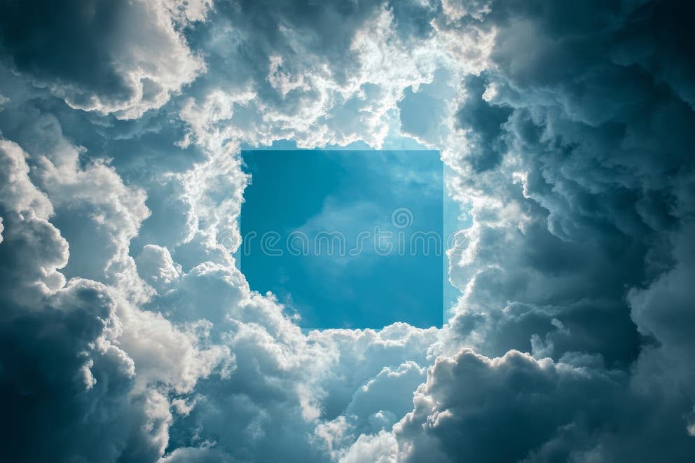 Beautiful Clouds Framing a Bright Blue Sky with Sunlight Breaking through Stock Photo - Image of ...