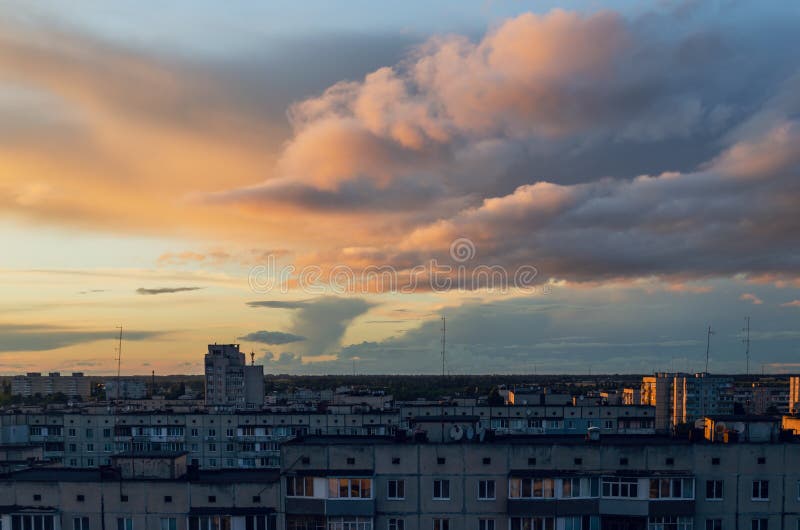 Beautiful Clouds during Sunset Over the City, Cityscape Stock Image ...