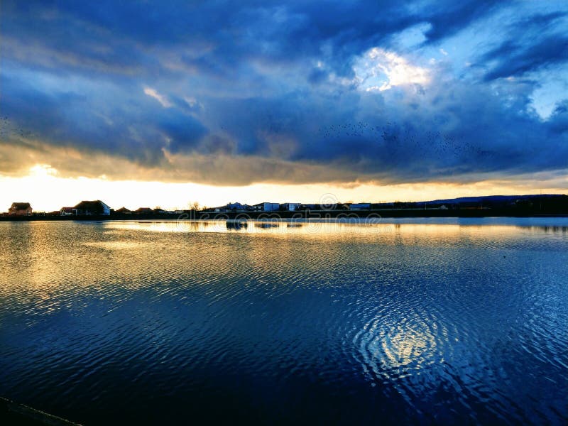 Beautiful Cloudscape Over Lake at Dusk Stock Photo - Image of dusk ...