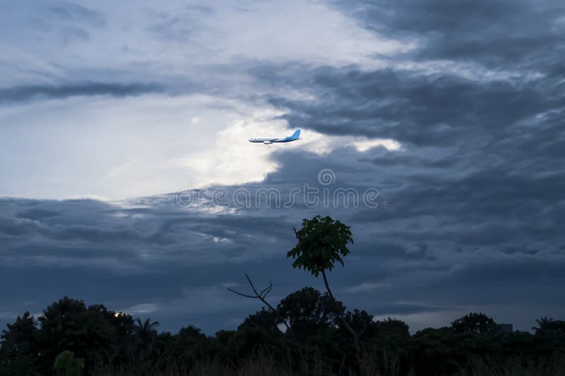 Beautiful Cloudy and Dramatic Sky. Flying Plane in Sky Stock Image ...