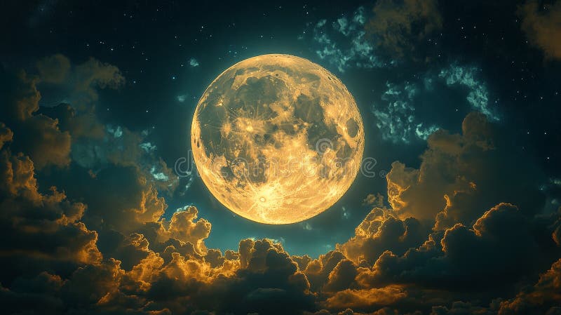 Beautiful Cloudy Night Sky with Round Moon Stock Illustration ...