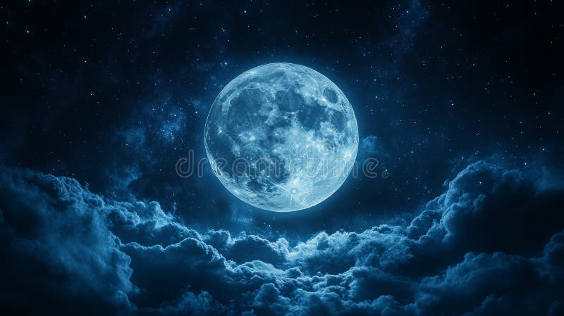 Beautiful Cloudy Night Sky with Round Moon Stock Illustration ...