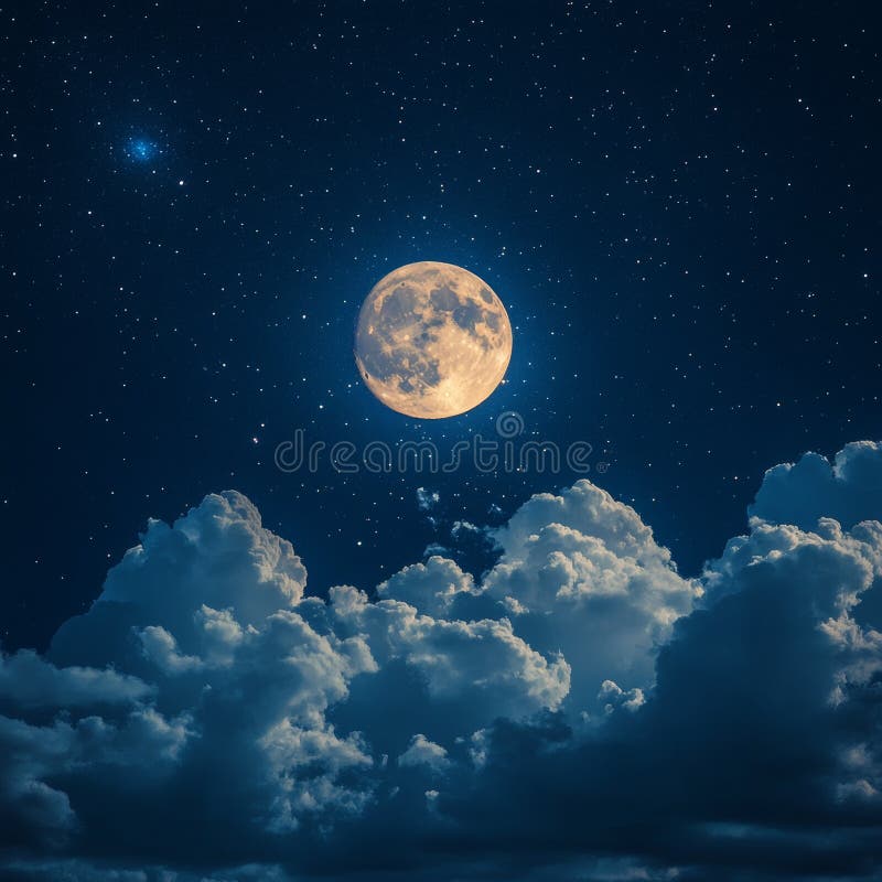 Beautiful Cloudy Night Sky with Round Moon Stock Illustration ...