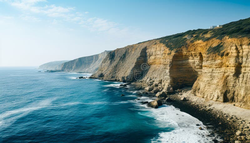 Beautiful Coastal Landscape with Blue Ocean, Rocky Cliffs, and Sandy ...