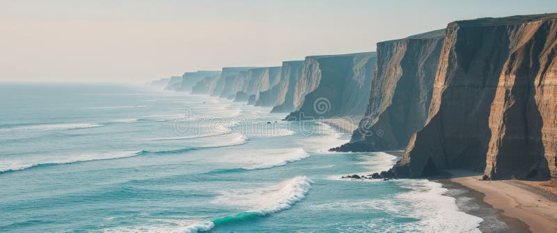 A Beautiful Coastal View with Cliffs Rising Steeply from the Ocean ...