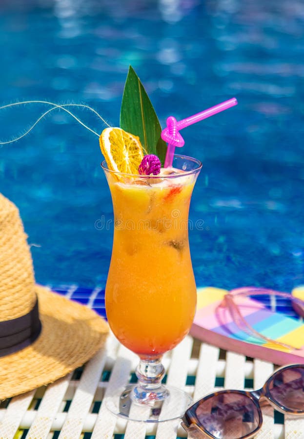 Beautiful Cocktail by the Pool. Selective Focus Stock Image - Image of ...