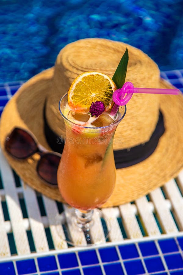 Beautiful Cocktail by the Pool. Selective Focus Stock Image - Image of ...