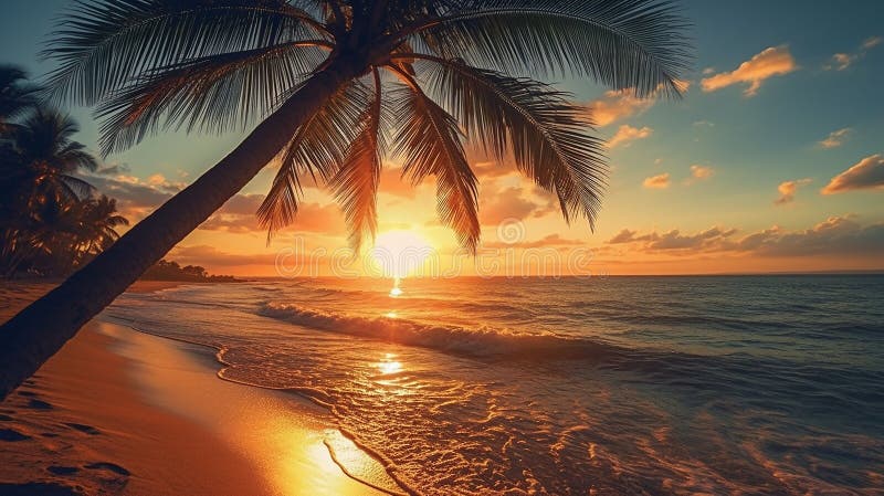 Beautiful Coconut Tree Sunset.beach.coconut Tree.Generative AI Stock ...