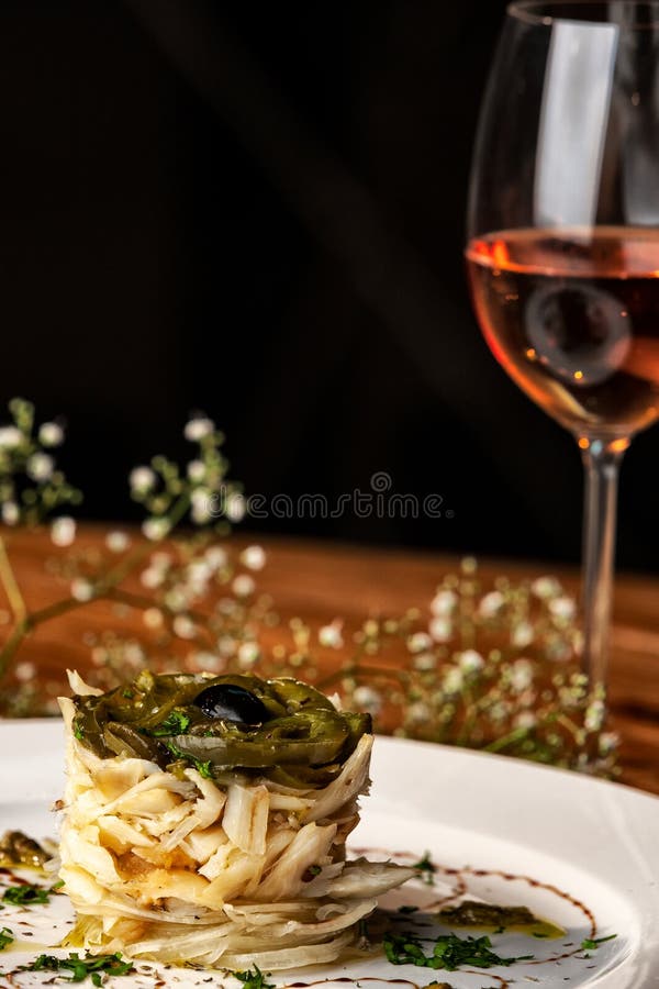 Beautiful Cod Dish with Glass of Wine Stock Photo - Image of bonne ...