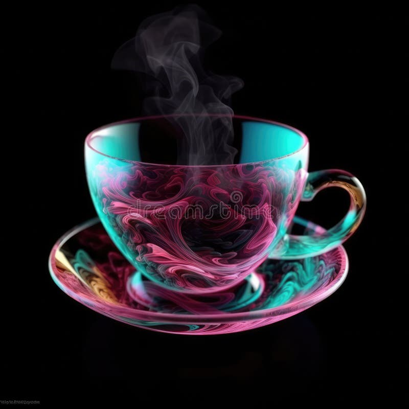 Beautiful Coffee Cup Shape in Red Purple Fire on Black Background ...