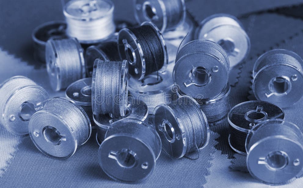 Beautiful Collage of Blue Plastic Bobbins for a Vintage Sewing Machine ...