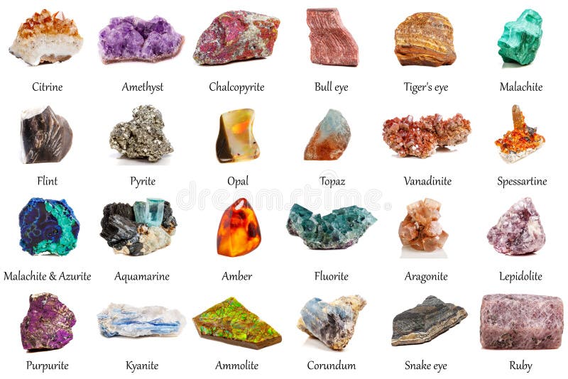 Beautiful Collection of Geological Minerals on a White Background Stock ...