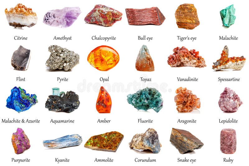 Beautiful Collection of Geological Minerals on a White Background Stock ...