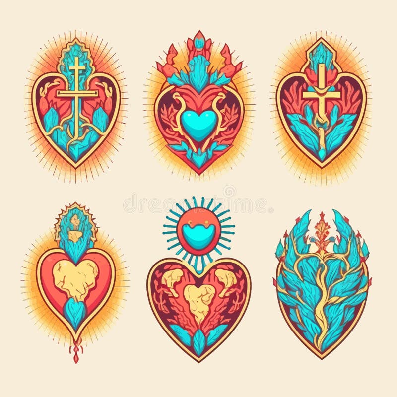 Beautiful Collection of Sacred Hearts Concept. Illustration Stock ...