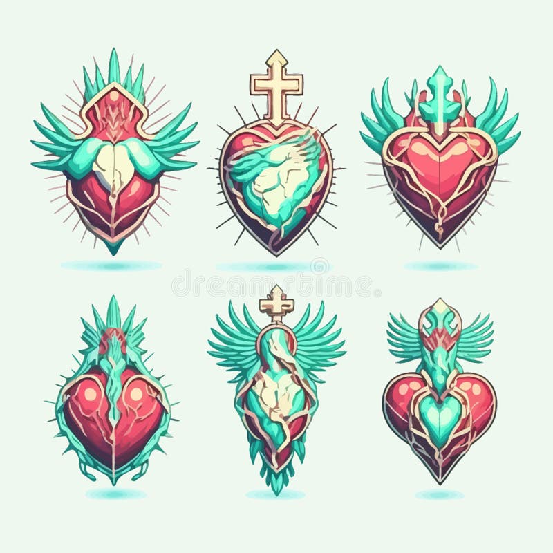 Beautiful Collection of Sacred Hearts. Illustration Stock Vector ...