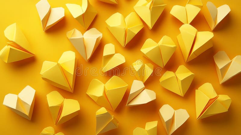 A Beautiful Collection of Yellow Origami Hearts Creating a Charming ...