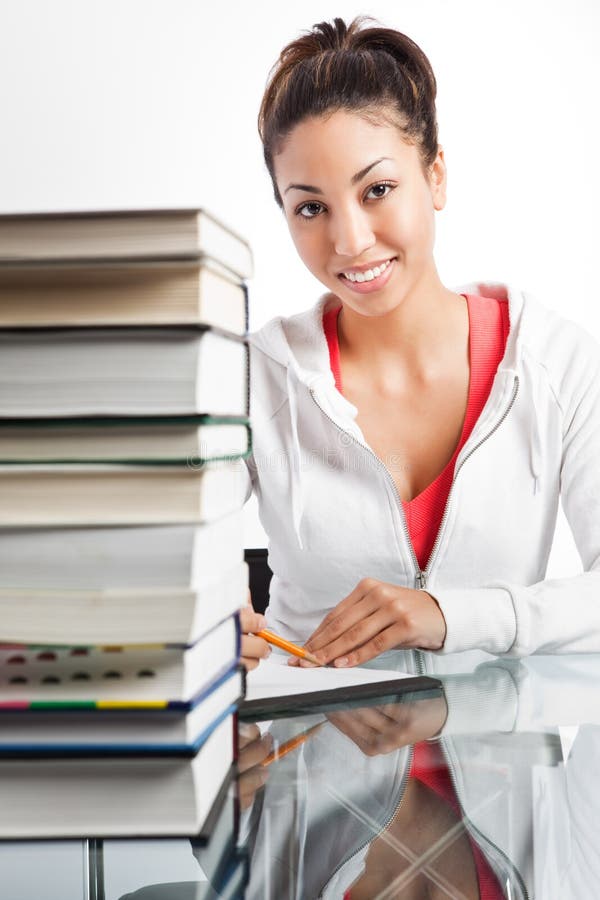 Happy Female Student Studying Stock Image - Image of pretty, confident ...