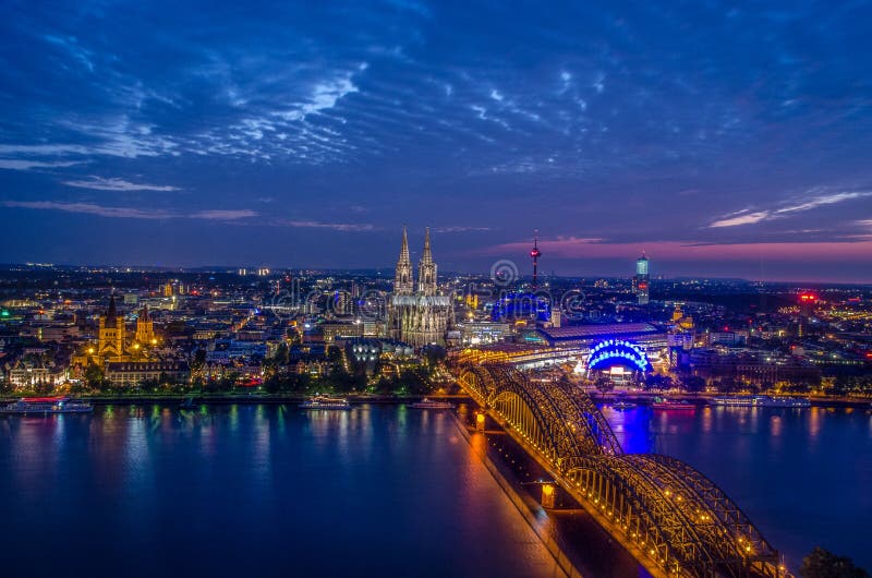 Koln cathedral at night stock image. Image of monumental - 18785703