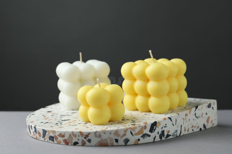Beautiful Colorful Bubble Candles on Grey Table Stock Photo - Image of ...