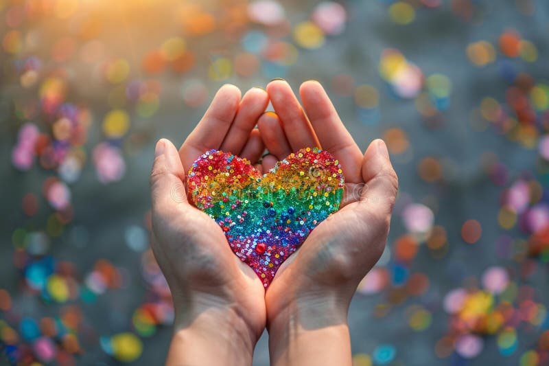 Beautiful Colorful Decorative Heart in Human Hands Stock Illustration ...