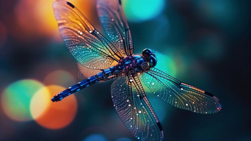 Beautiful Colorful Dragonfly on Rainbow Bokeh Background Created with ...