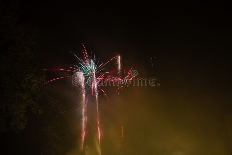 Beautiful Colorful Firework Show at a Park at Night Stock Image - Image ...