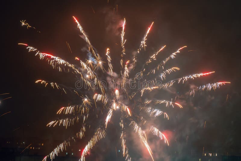 Beautiful Colorful Fireworks Against a Dark Sky Background. Selective ...