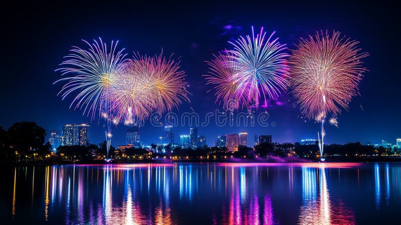 Beautiful Colorful Fireworks Display on Celebration Night Stock Photo ...