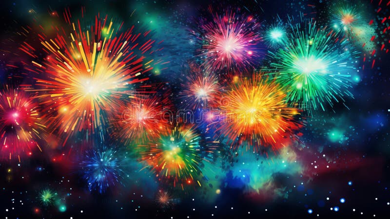 Beautiful and Colorful Fireworks in the Night Sky. Stock Image - Image ...