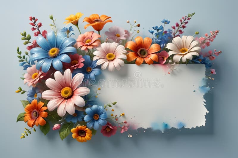 Beautiful Colorful Flowers with Blank Letterhead Stock Image - Image of ...