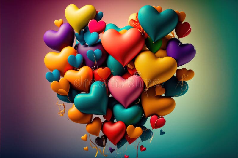 Colorful Heart Shape Balloons Flying in the Sky Stock Illustration ...