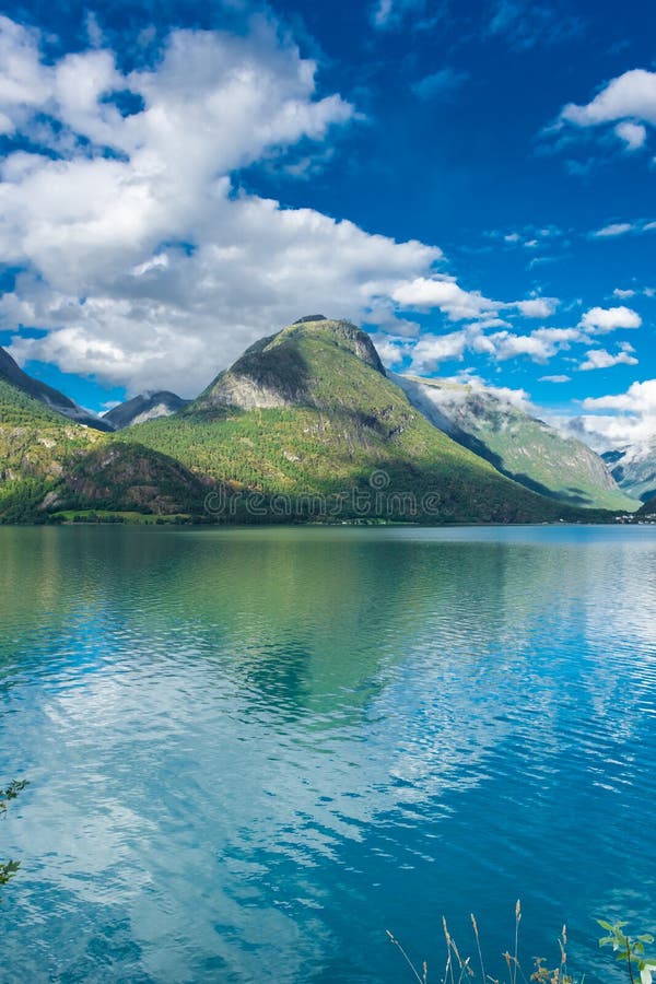 Beautiful and Colorful Lake in Oppstryn, Norway Stock Photo - Image of ...