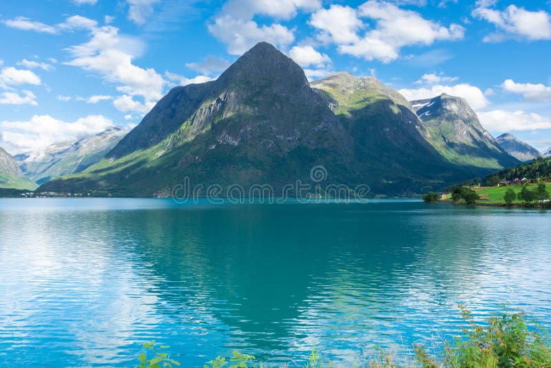 Beautiful and Colorful Lake in Oppstryn, Norway Stock Photo - Image of ...