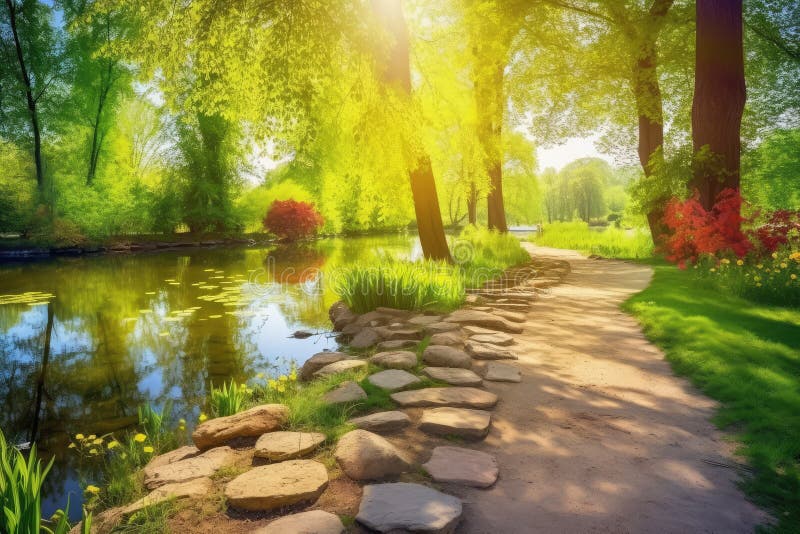 Beautiful Colorful Natural Landscape with a Stoned Way Stock ...