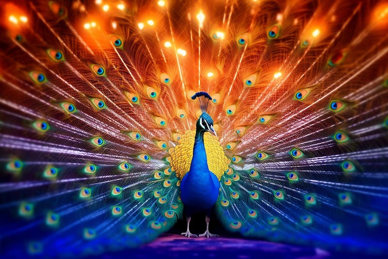 Beautiful Colorful Peacock with Open Feathers Stock Illustration ...
